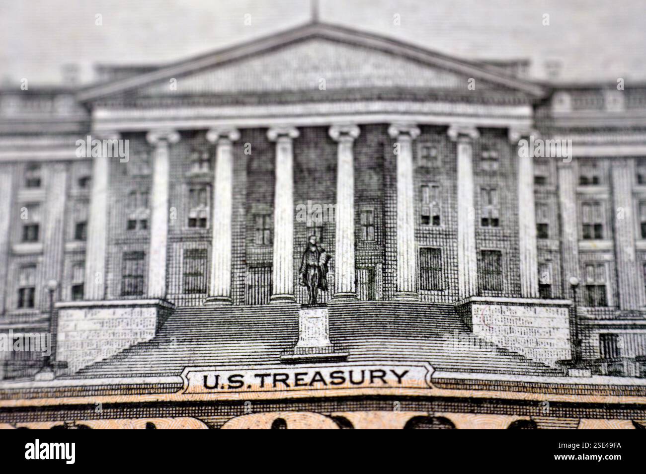 the U.S. treasury building from the reverse side of 10 ten dollars bill ...