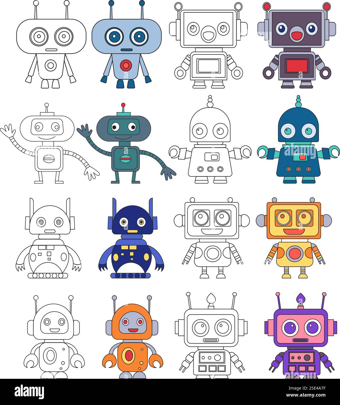 robots, androids coloring book set on white background, vector Stock ...