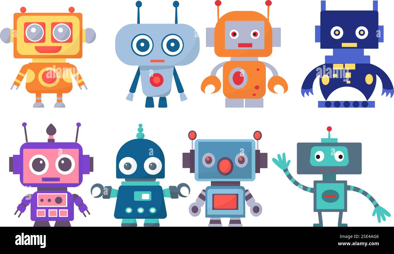 set of robots, androids on white background, vector Stock Vector Image ...
