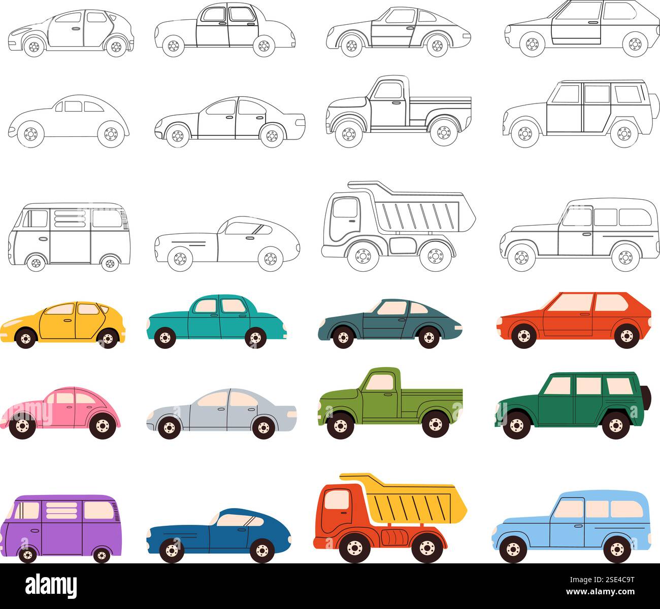 set of cars for children's coloring, vector Stock Vector Image & Art ...