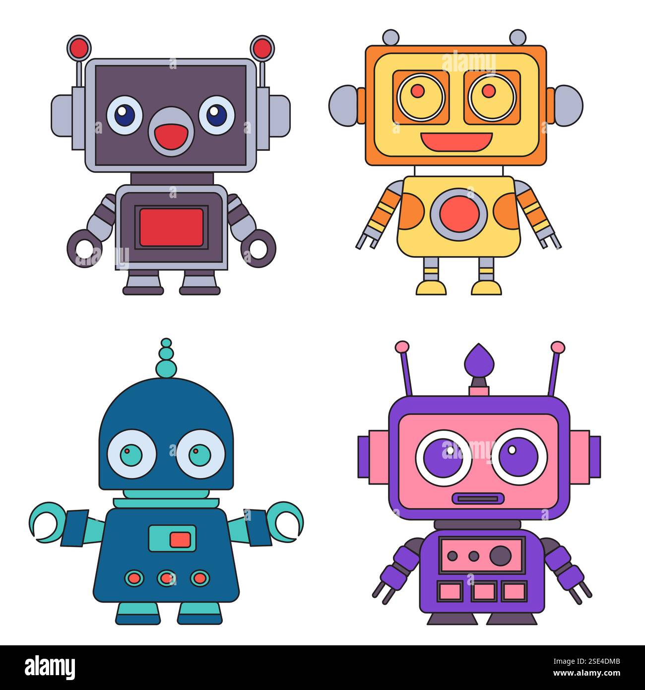 robots, androids in doodle style set on white background, vector Stock ...