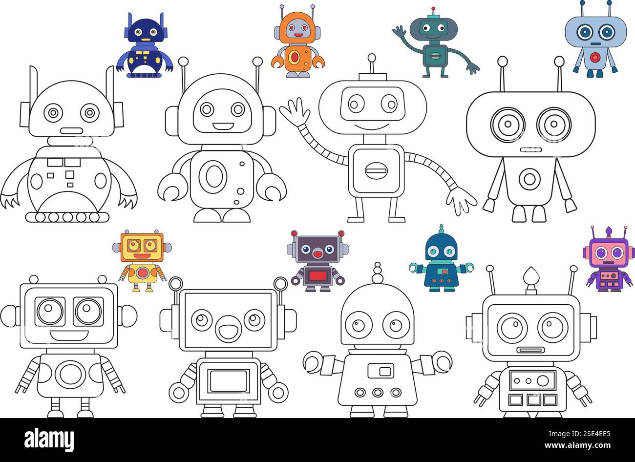 set robot coloring book isolated, vector Stock Vector Image & Art - Alamy