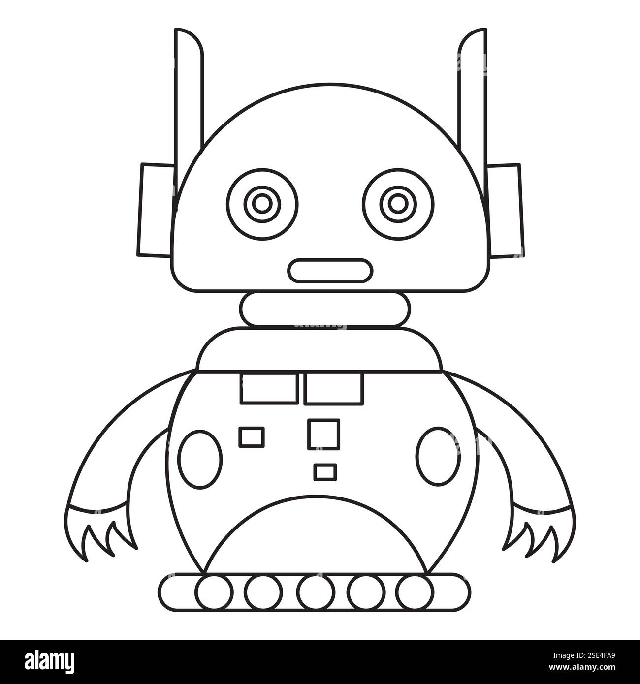 coloring book robot, android cartoon in doodle style on a white ...
