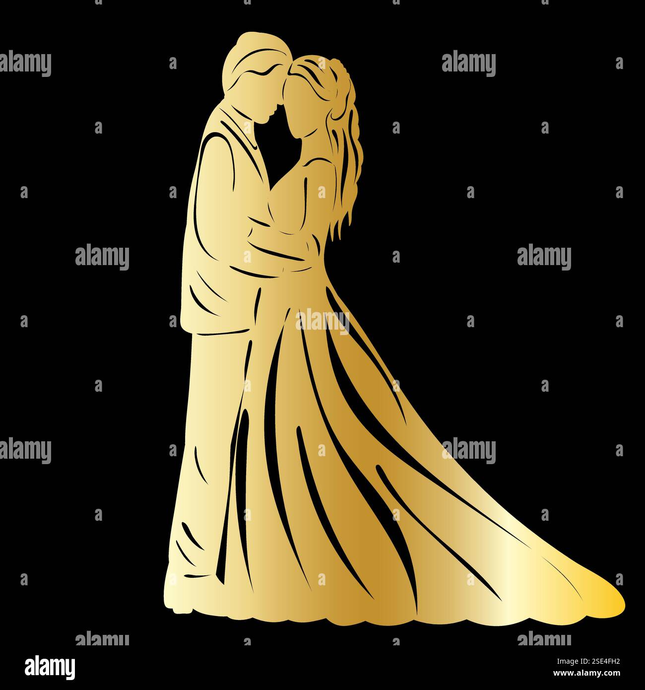 gold silhouette bride and groom, wedding isolated Stock Vector Image ...
