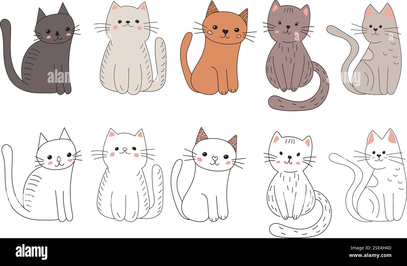 set of cats in cartoon style isolated, vector Stock Vector Image & Art ...
