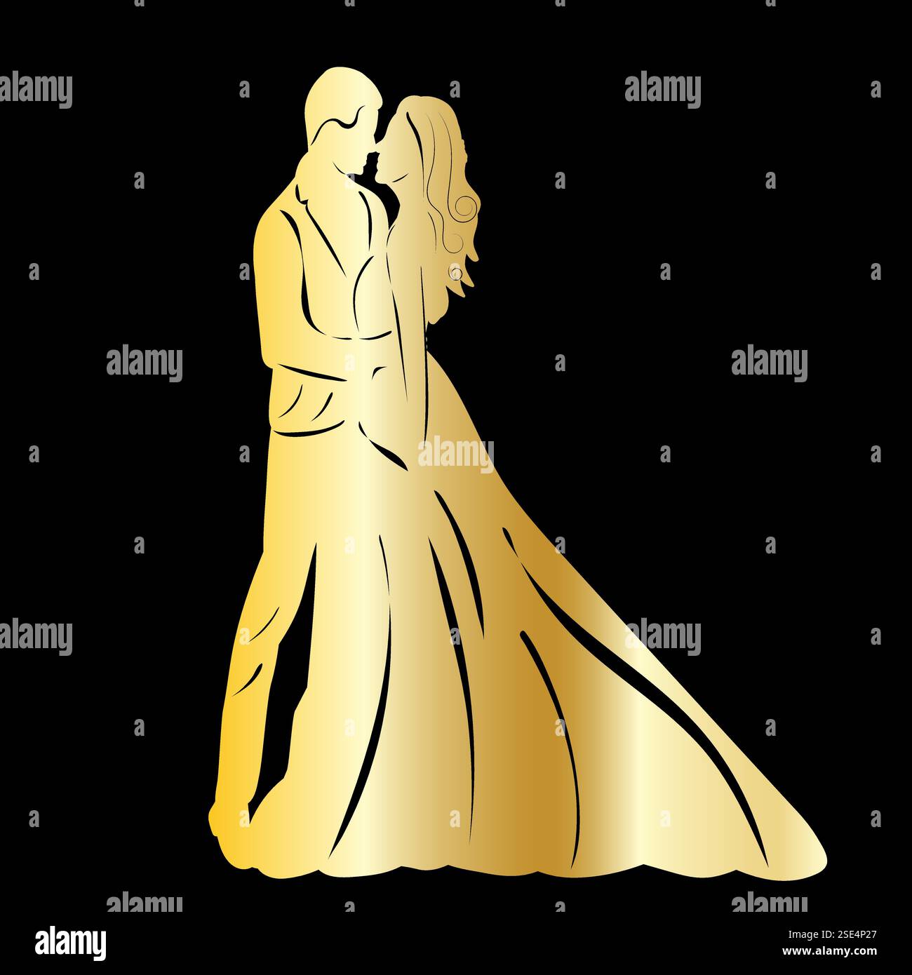 golden silhouette of the bride and groom vector Stock Vector Image ...