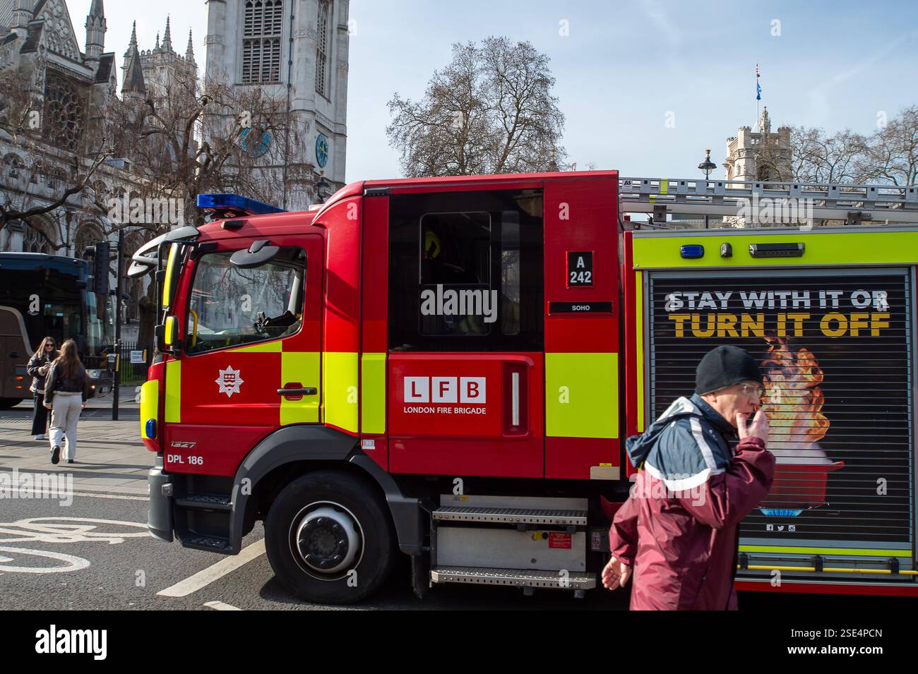 London, UK. 5th February, 2025. A London Fire Brigade fire engine out ...