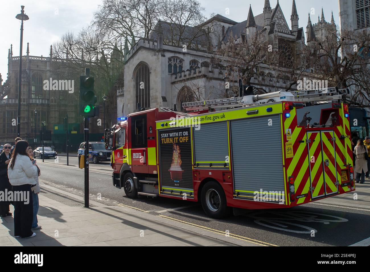 London, UK. 5th February, 2025. A London Fire Brigade fire engine out ...
