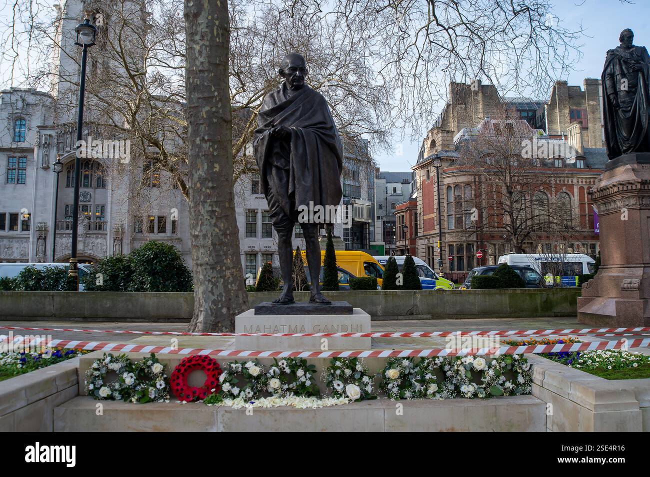 London, UK. 5th February, 2025. The Mahatma Gandhi statue in Parliament ...