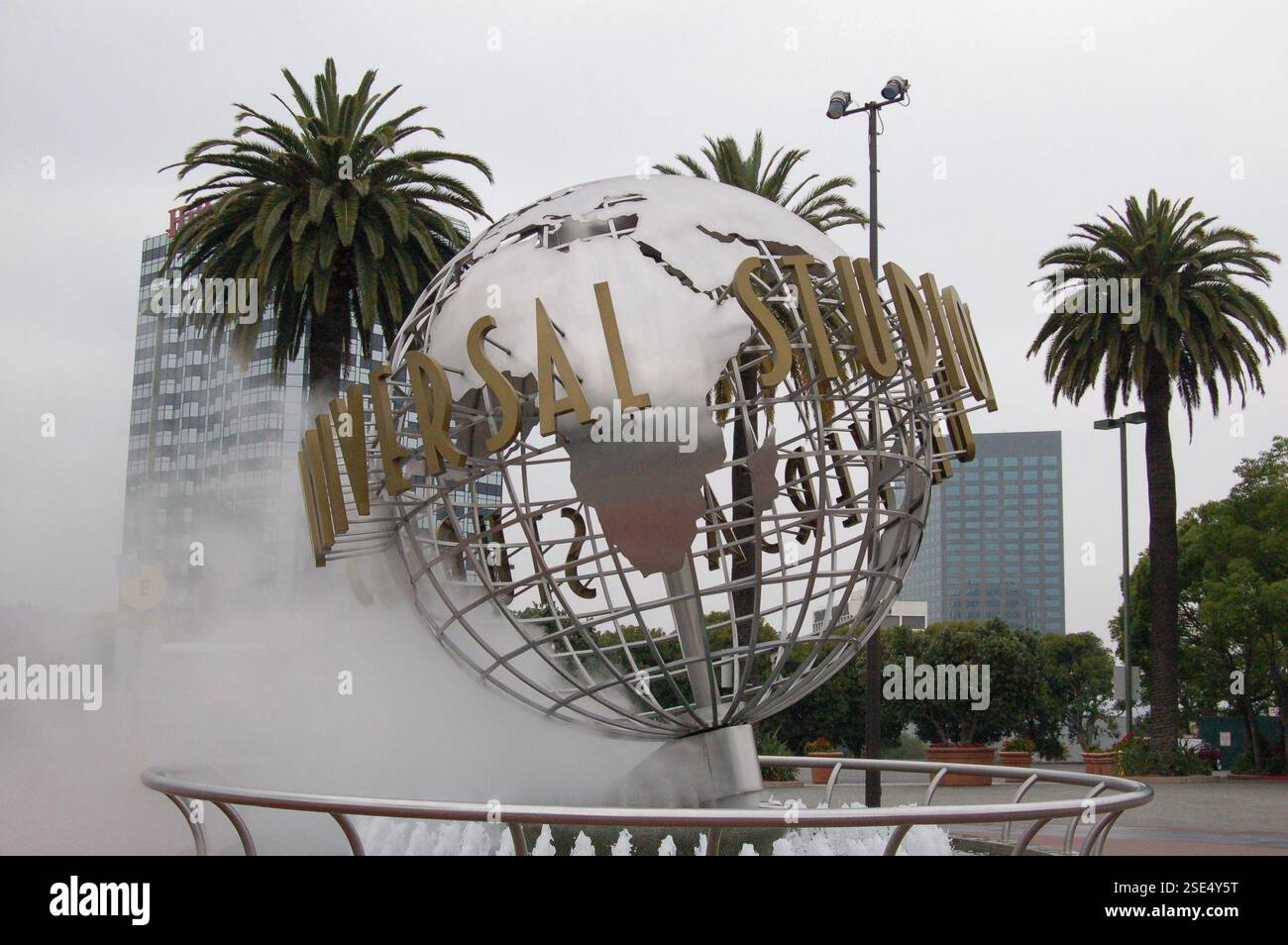 Metallic globe of Universal Studios, a famous landmark at the entrance ...