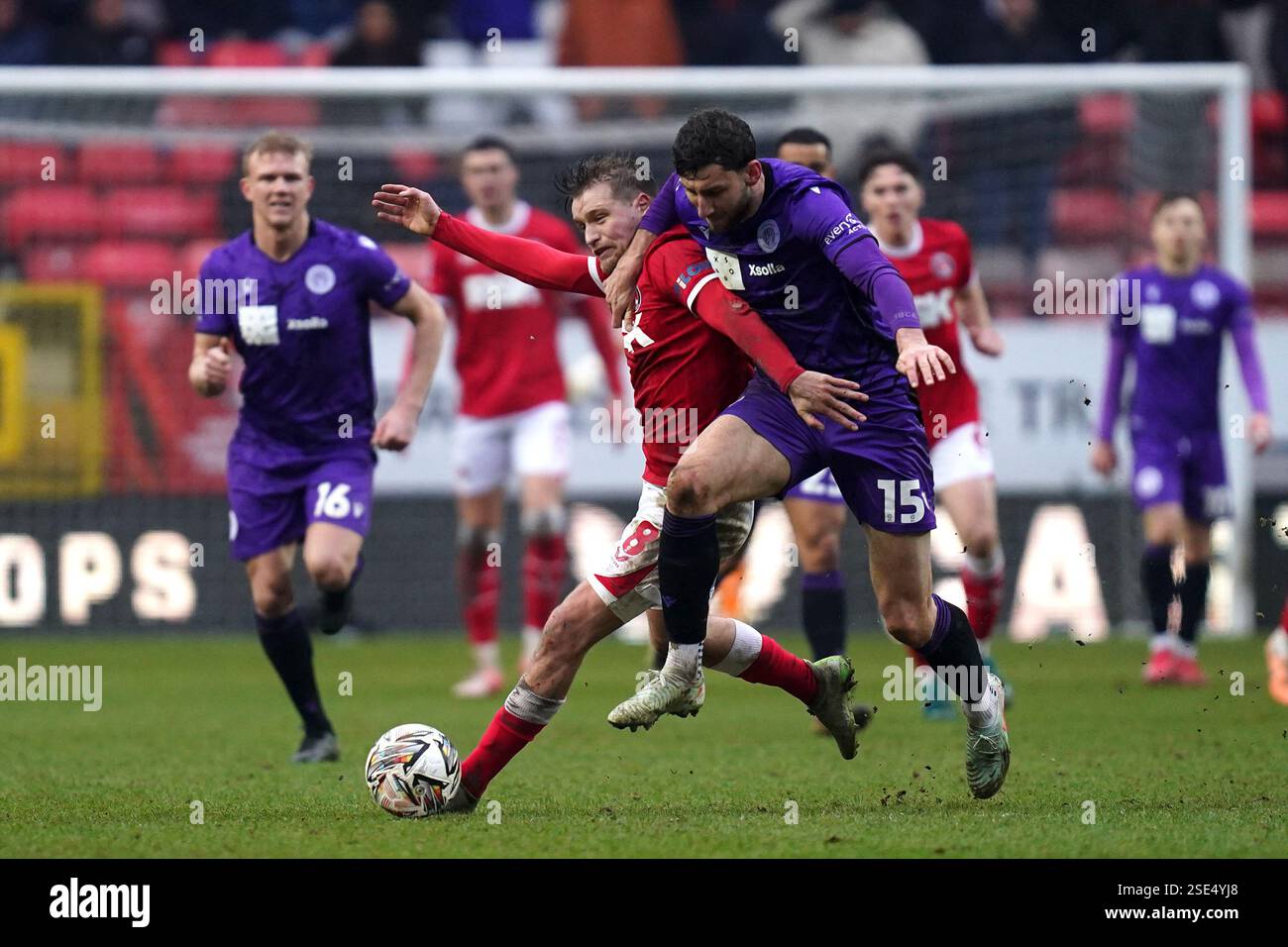 Charlton's Luke Berry with Stevenage's Charlie Goode during the Sky Bet ...