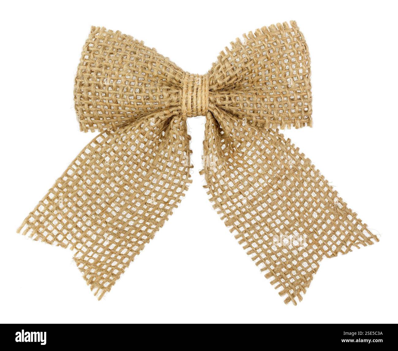A decorative burlap bow made from natural jute fabric, isolated on a transparent background ...