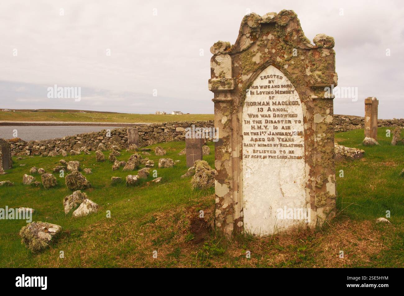 A headstone in a cemetery on the Isle of Lewis, Outer Hebrides ...
