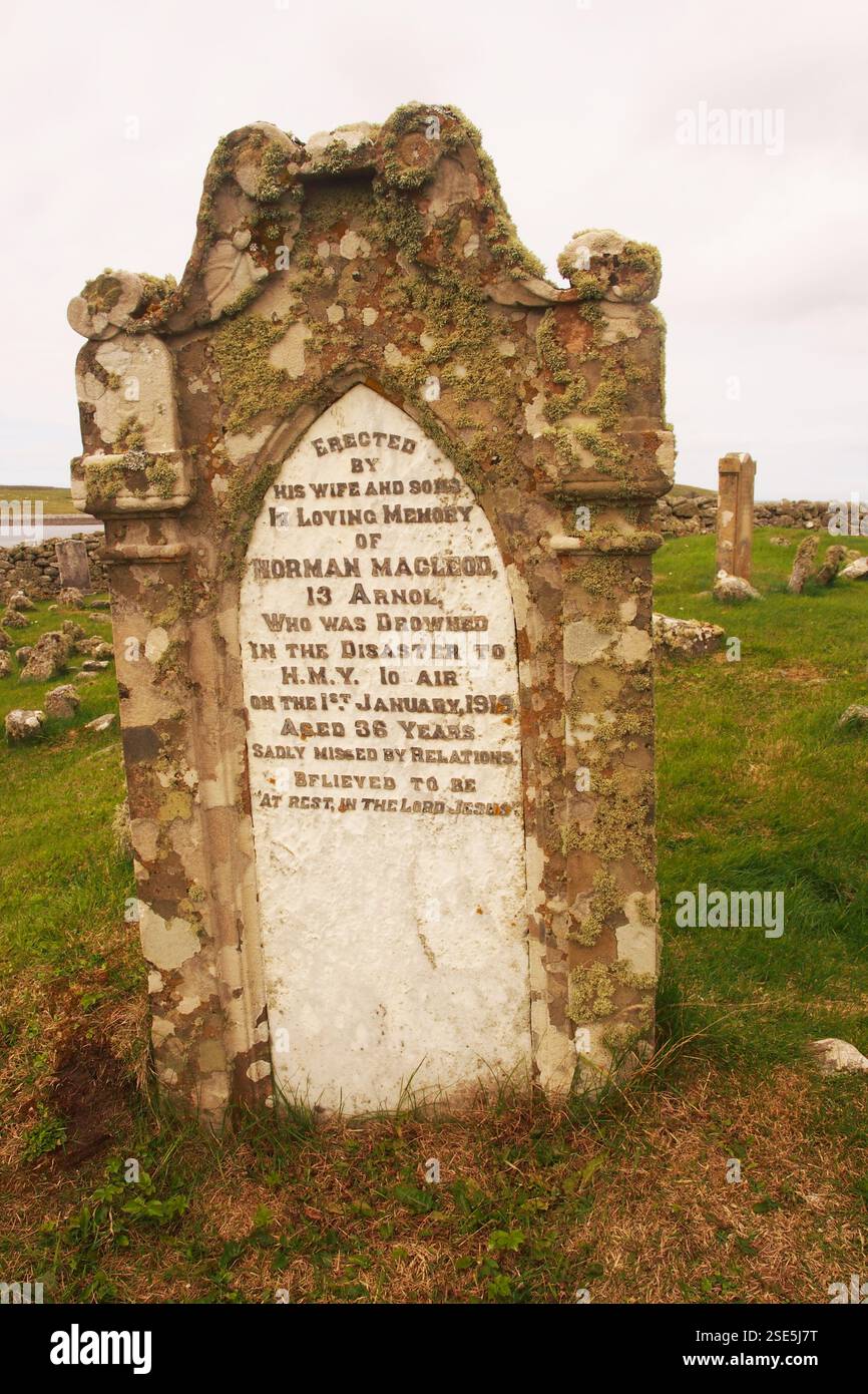 A headstone in a cemetery on the Isle of Lewis, Outer Hebrides ...