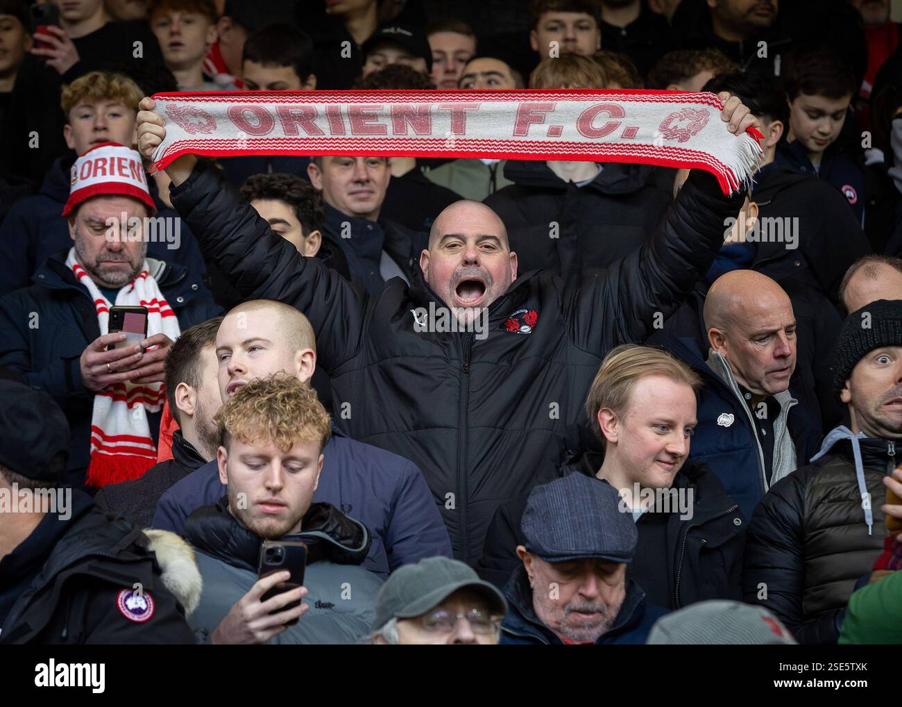 London, England, 8th February 2025. Leyton Orient fans, supporters ...