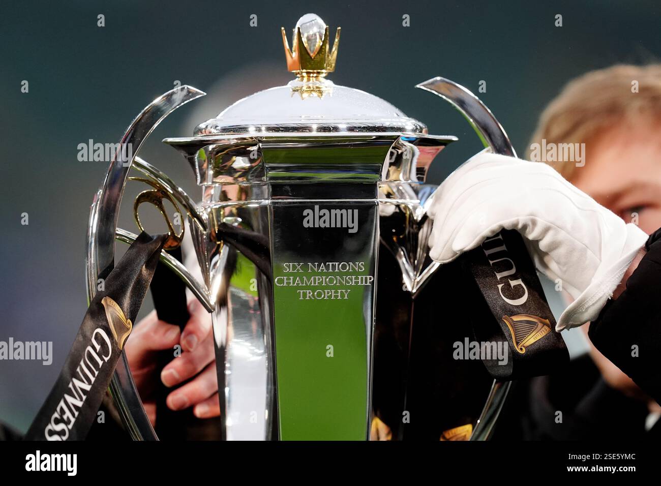 Ribbons are attached to the Six Nations Championship Trophy ahead of ...