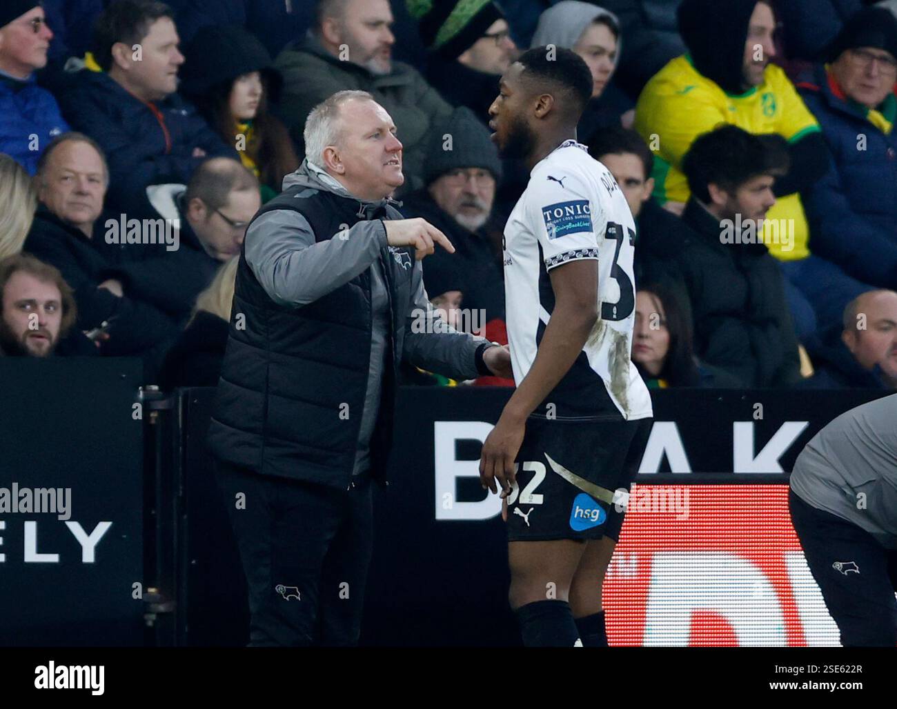 Derby County caretaker manager Matt Hamshaw (left) speaks with Derby ...