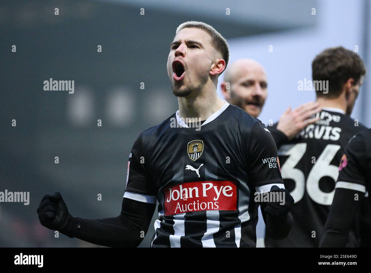 Charlie Whitaker of Notts County celebrates after scoring a goal to ...