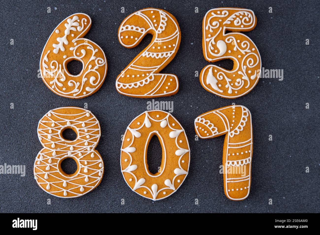 Iced Gingerbread Numbers Cookies food background. Christmas Stock Photo ...