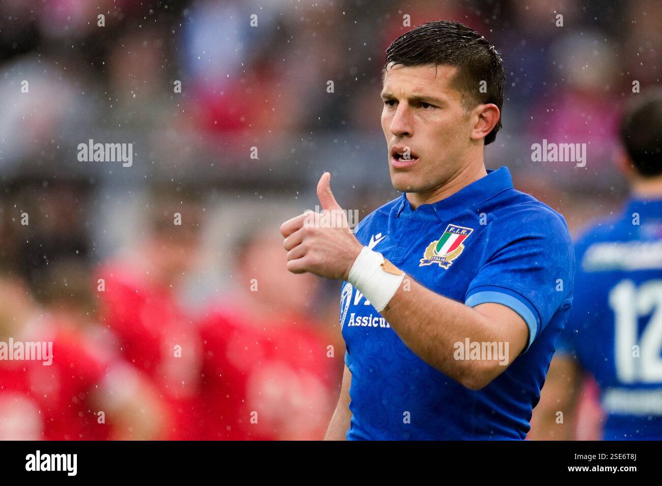 Rome, Italy. 08th Feb, 2025. Tommaso Allan of Italy reacts during the ...