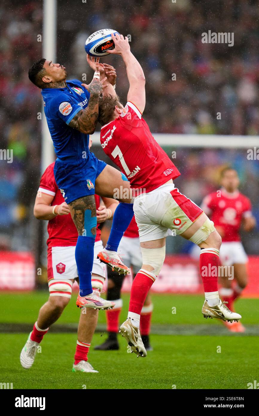 Rome, Italy. 08th Feb, 2025. Monty Ioane of Italy and Jac Morgan of ...