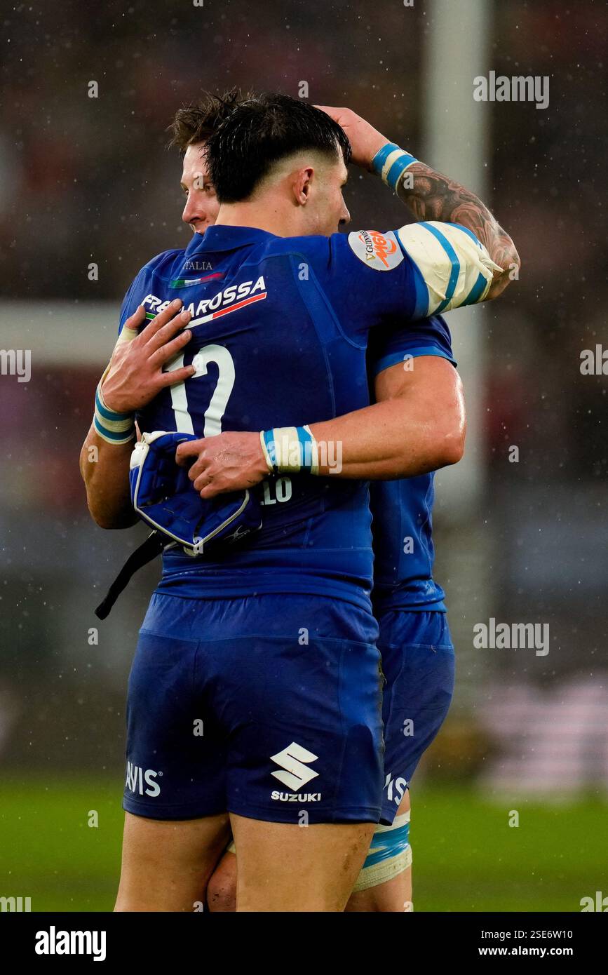 Rome, Italy. 08th Feb, 2025. Tommaso Menoncello of Italy celebrates the ...