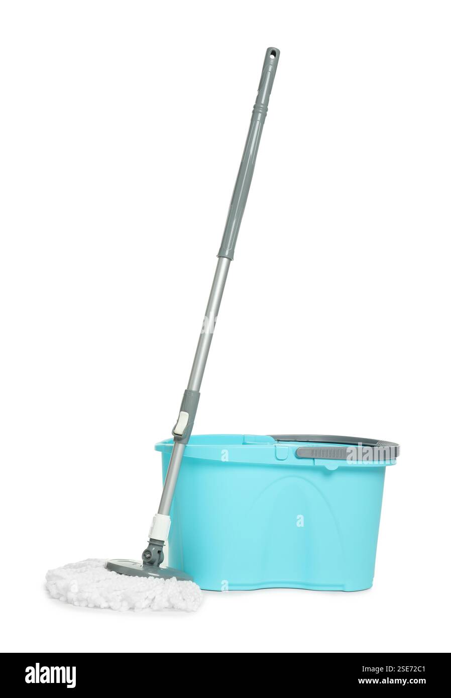 String mop and bucket isolated on white. Cleaning equipment Stock Photo ...