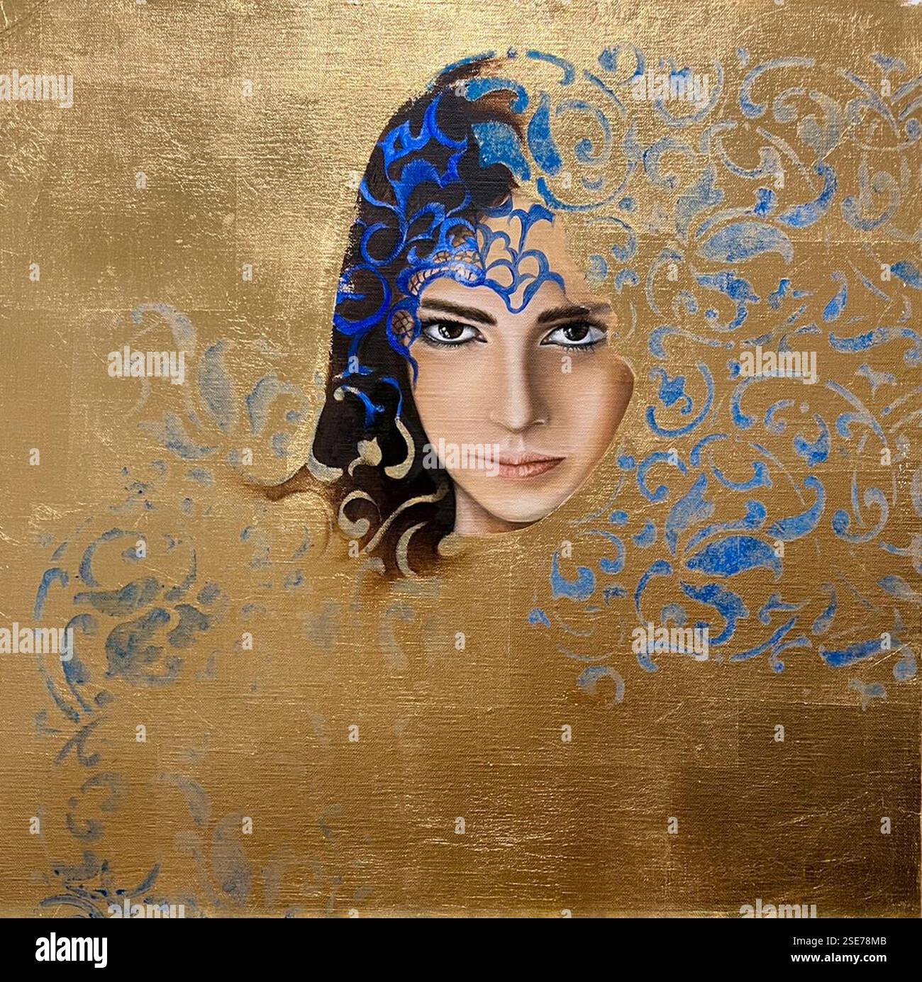 The Blue Bay, Oil Painting with Gold Leaf and Gold Powder, by Shahpari ...