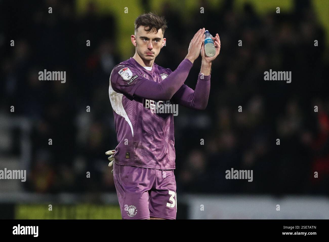 Harry Tyrer of Blackpool applauds the travelling fans after the Sky Bet ...