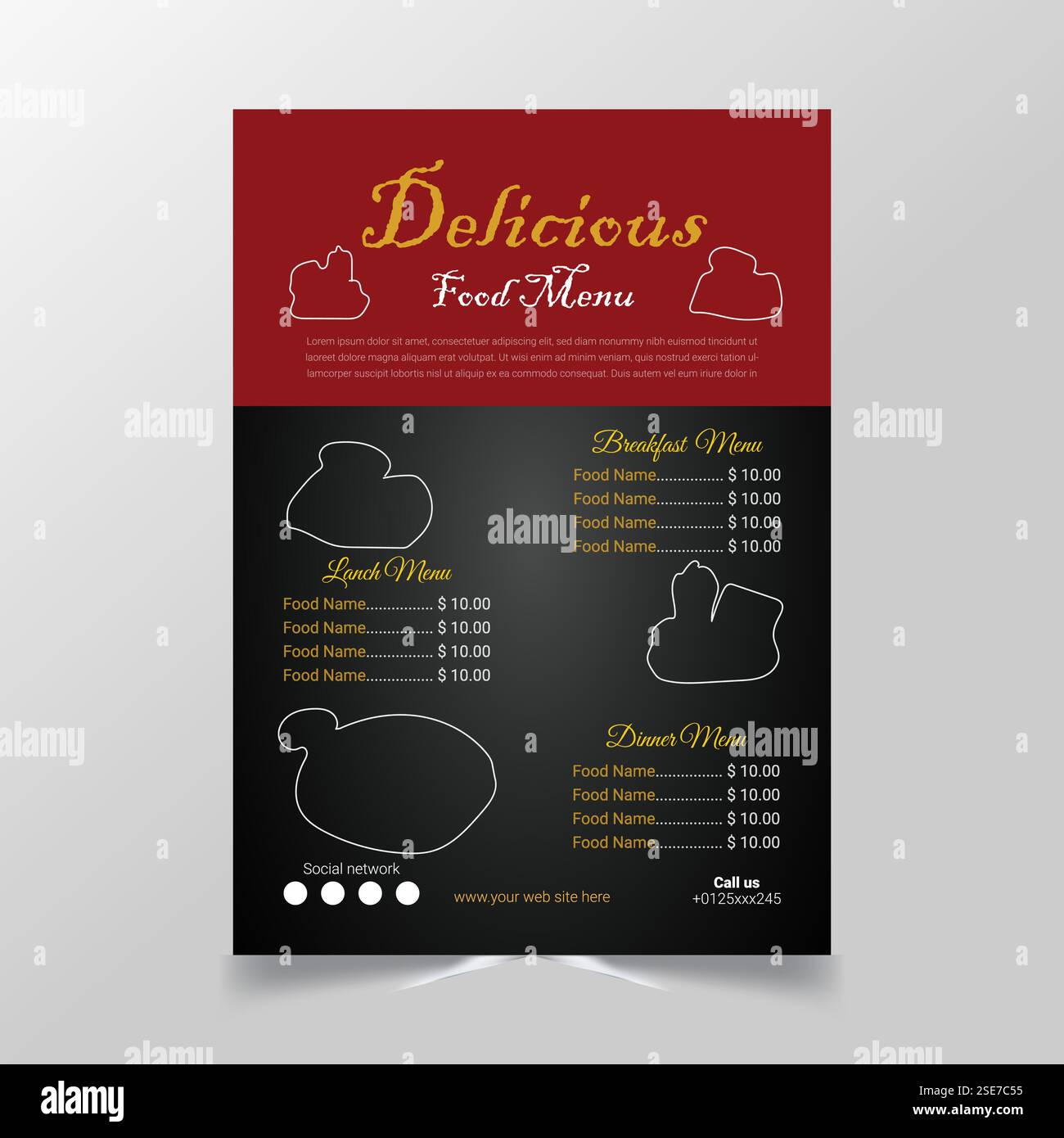 Restaurant food menu poster design template Food Menu with Bold ...
