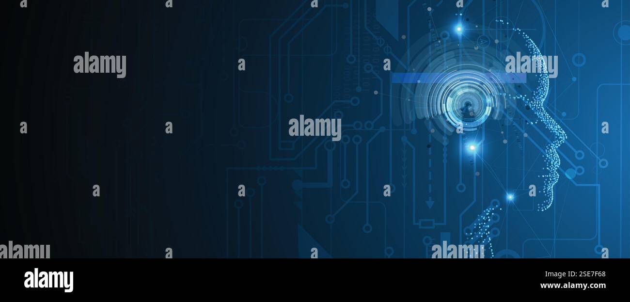 Abstract Artificial intelligence. Cloud computing. Machine learning. Technology web background ...