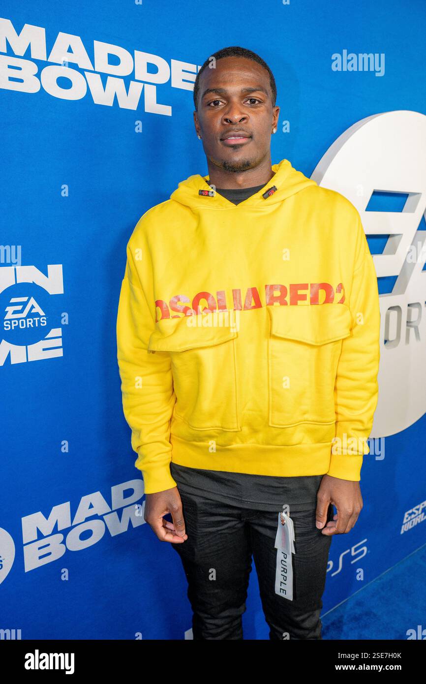 Devon Achane attends the EA Sports Madden Bowl party on Friday, Feb. 7 ...