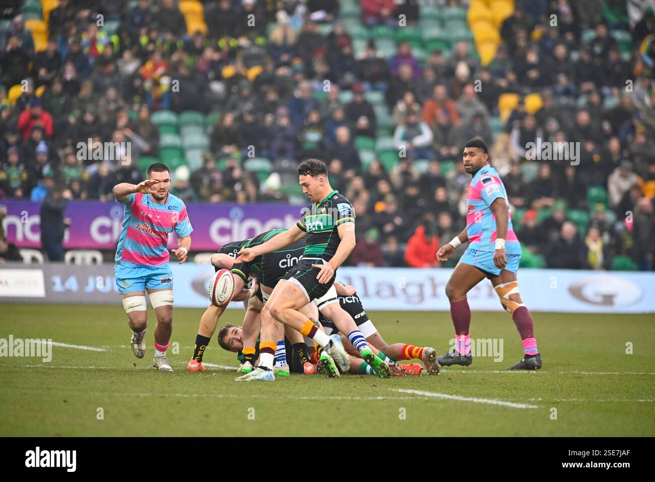 Northampton ENGLAND - :Tom James eyes the ball during the match between ...