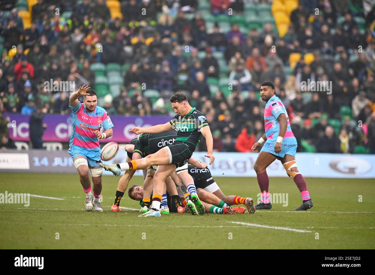 Northampton ENGLAND - : Tom James eyes the ball during the match ...
