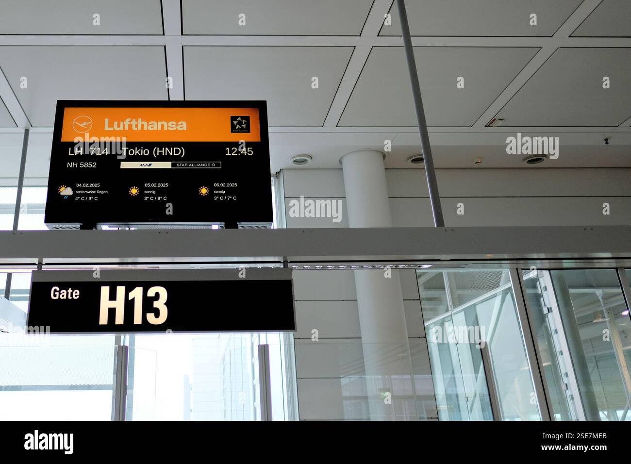 Gate H13 sign at Munich International Airport (MUC) with departure ...