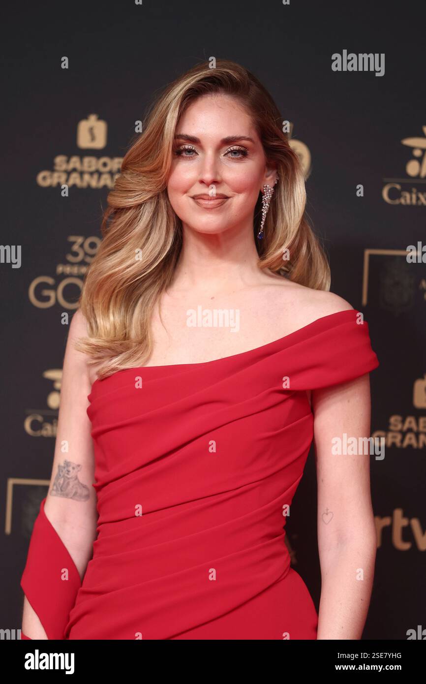 Influencer Chiara Ferragni poses on the red carpet of the 39th edition ...