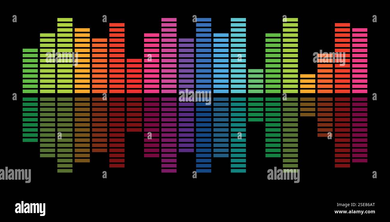 Multicolored neon equalizer on black background, audio voice Stock ...