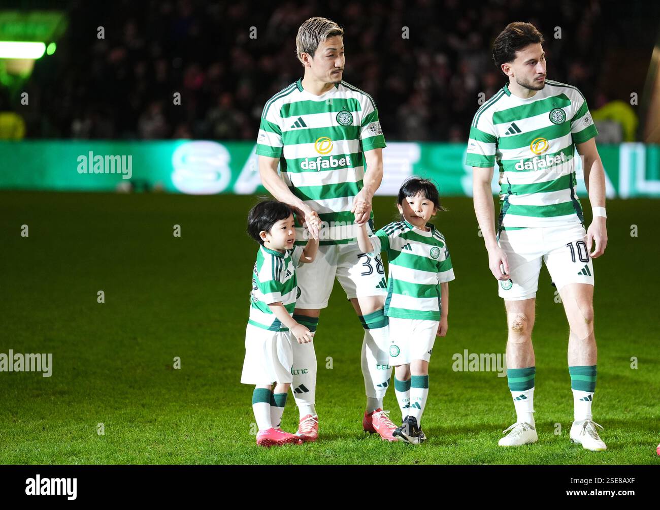 Celtic's Daizen Maeda (centre) with his children Tensei (left) and Soyo ...