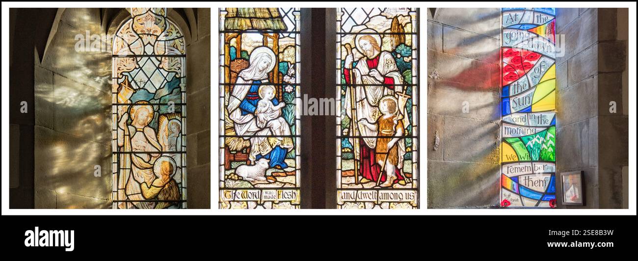 Triptych of stained glass windows at St John the Evangelist church in ...
