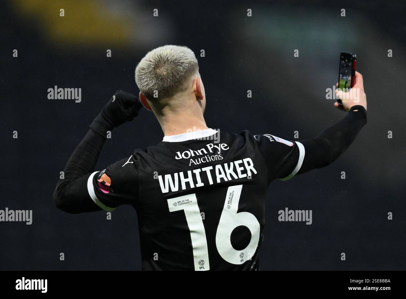 Man of the match, Charlie Whitaker of Notts County celebrates victory ...
