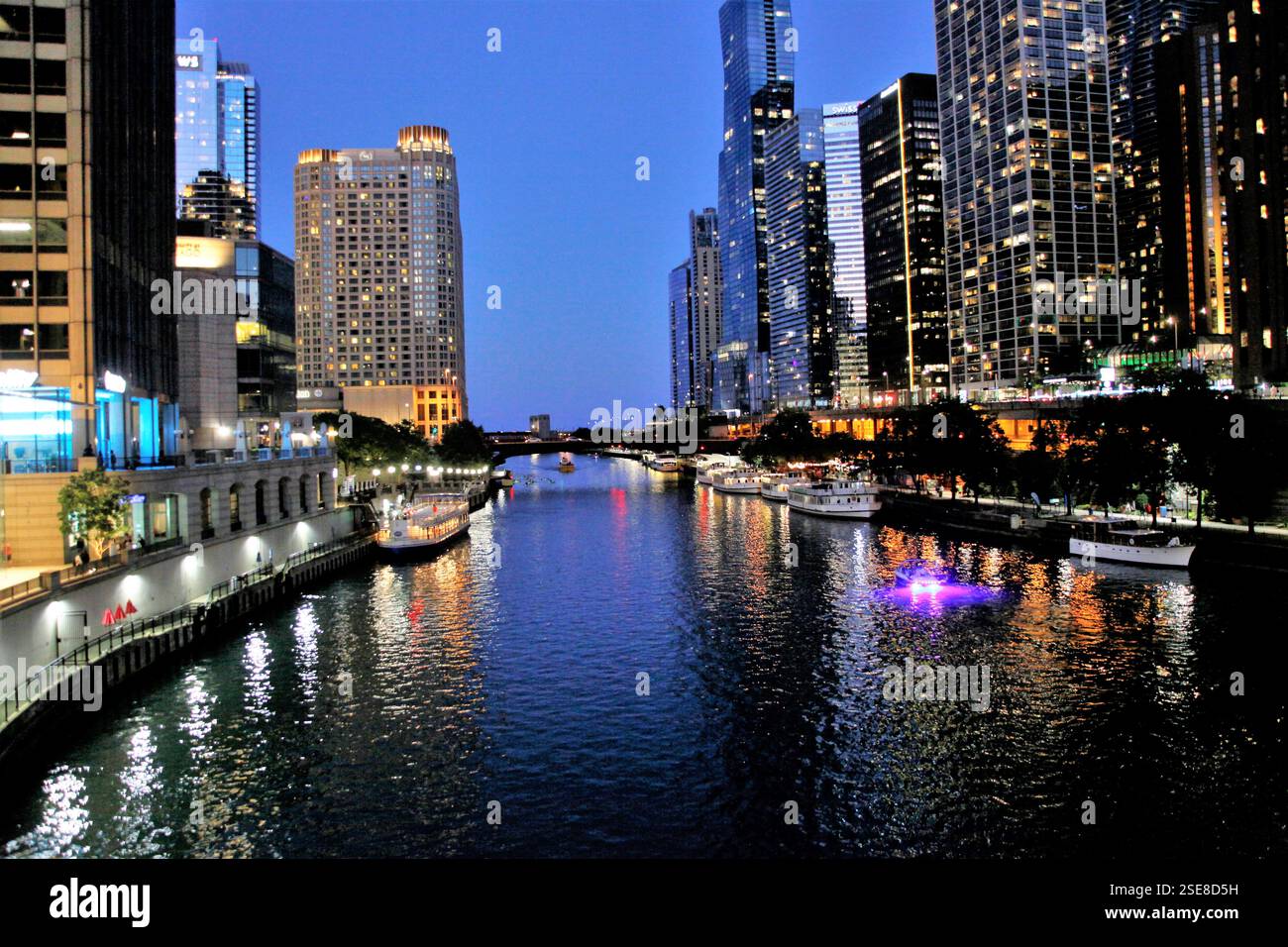 Chicago at night with skyscrapers Stock Photo - Alamy