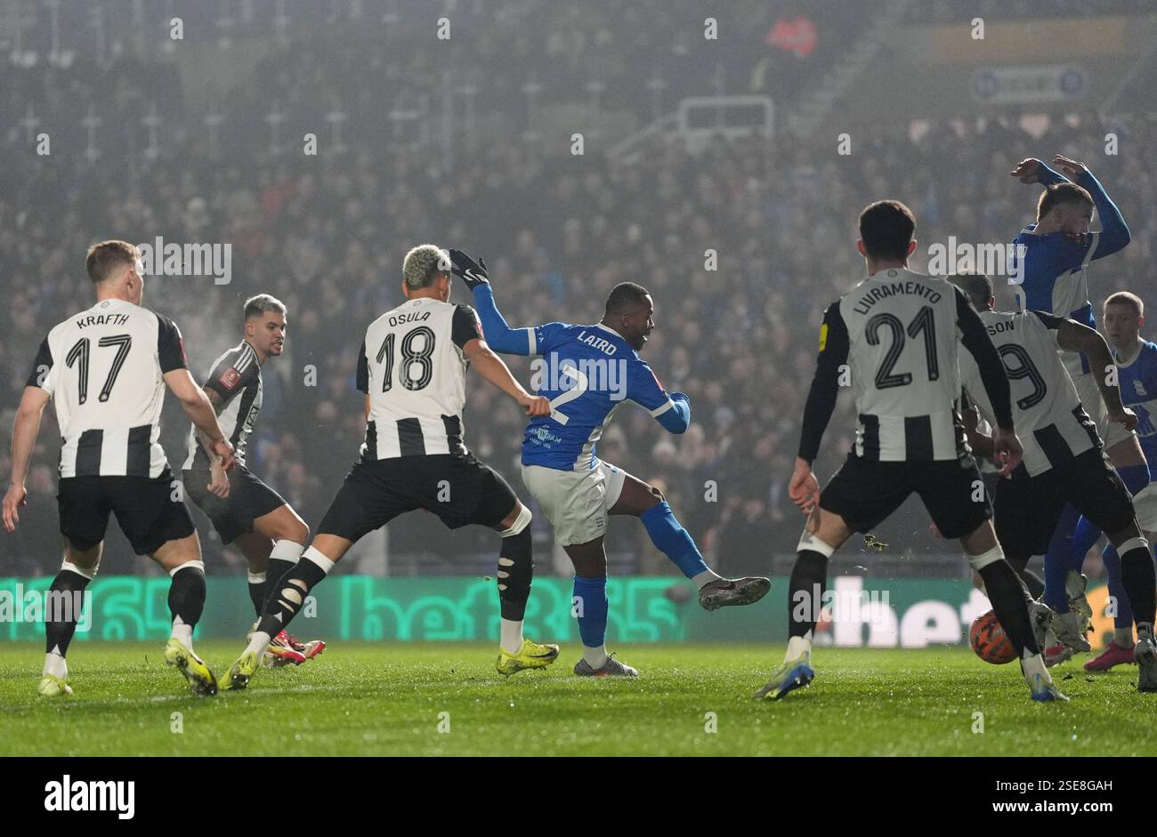 Birmingham City's Ethan Laird (centre) scores the first goal during the ...