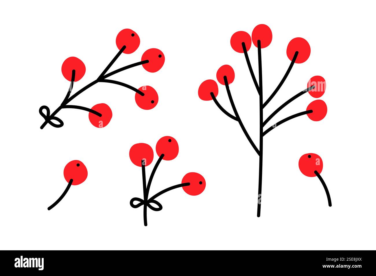 Bright red berries with simple black outlines in a minimalist design on ...