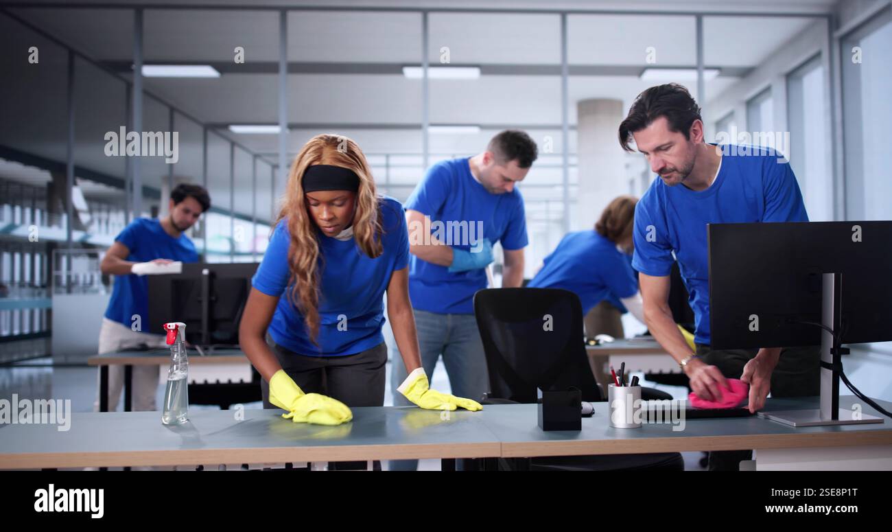 Diverse Cleaning Team Provides Professional Janitor Services in Office ...