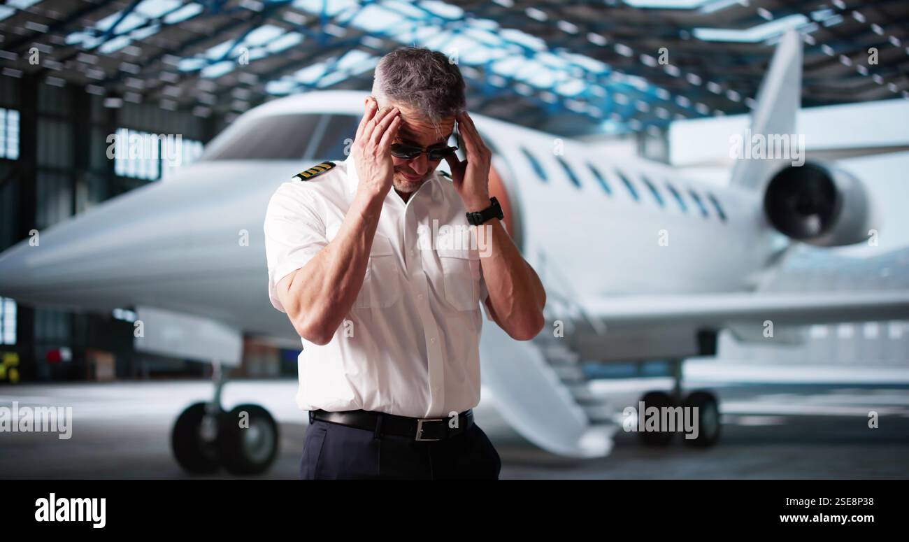 Tired Pilot With Accident Regret In Depression. Frustration And ...