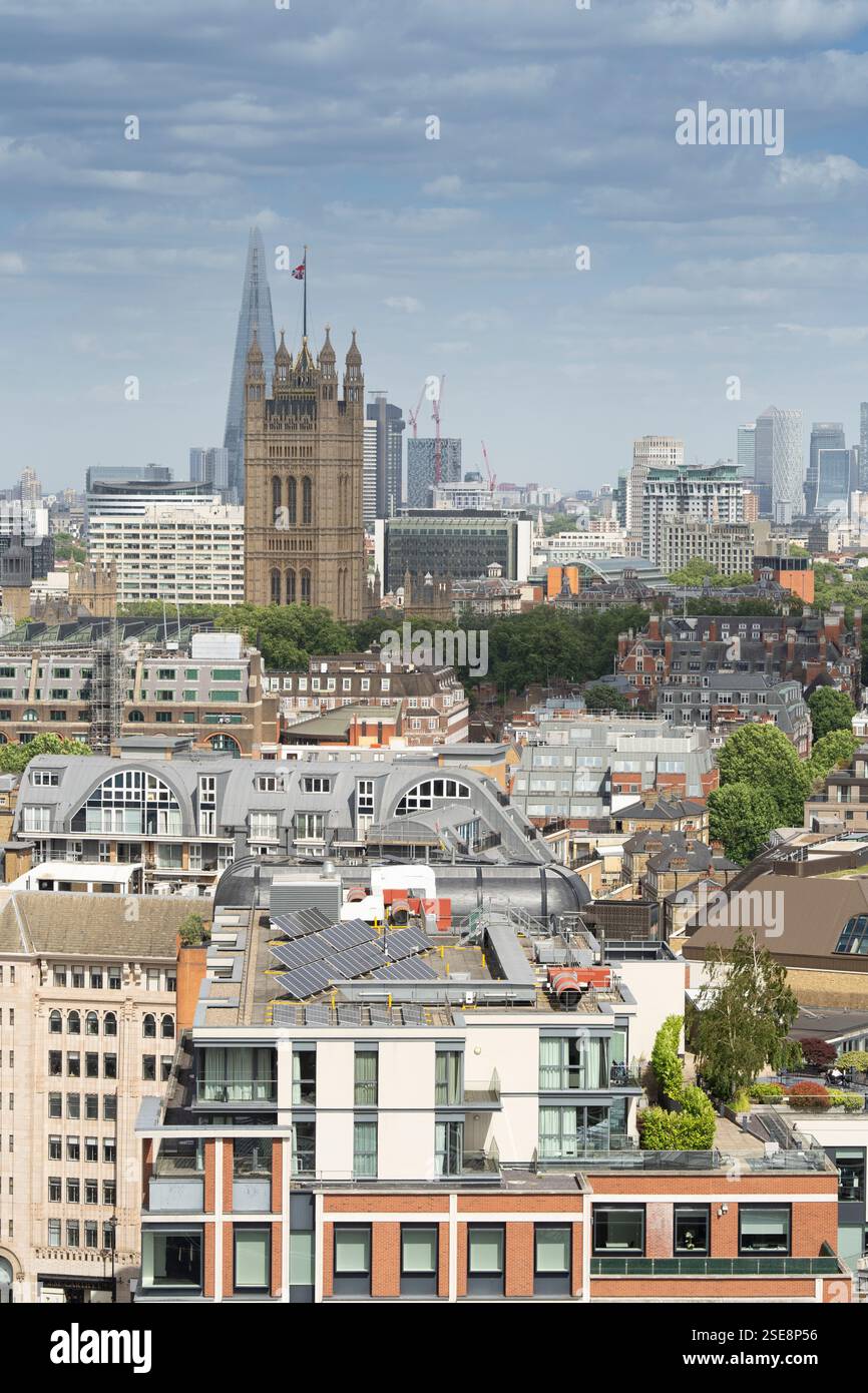 High-angle view of London's skyline, focusing on the Houses of ...