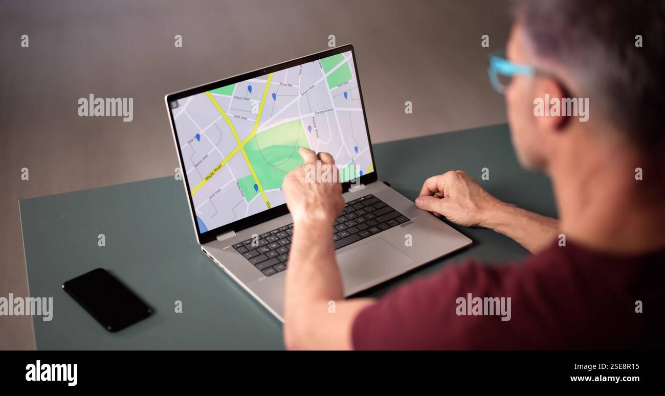 GPS Location Map Search On Laptop Computer Stock Photo - Alamy