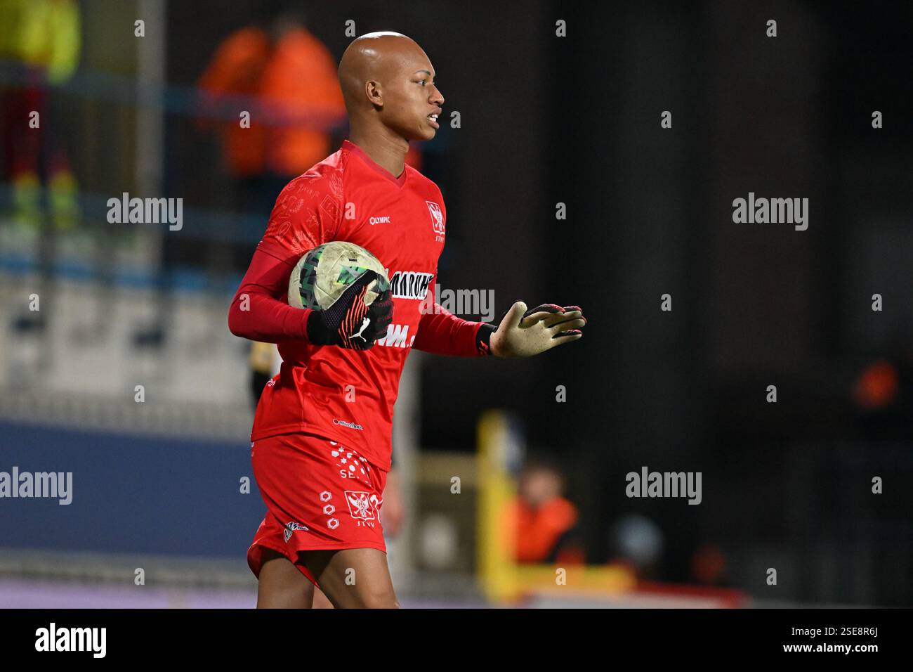 Denderleeuw, Belgium. 08th Feb, 2025. STVV's goalkeeper Leo Kokubo ...