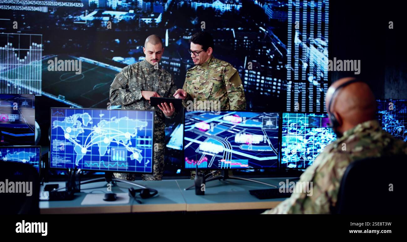 In Military Control Center, Cyber Technology Operator Monitors ...