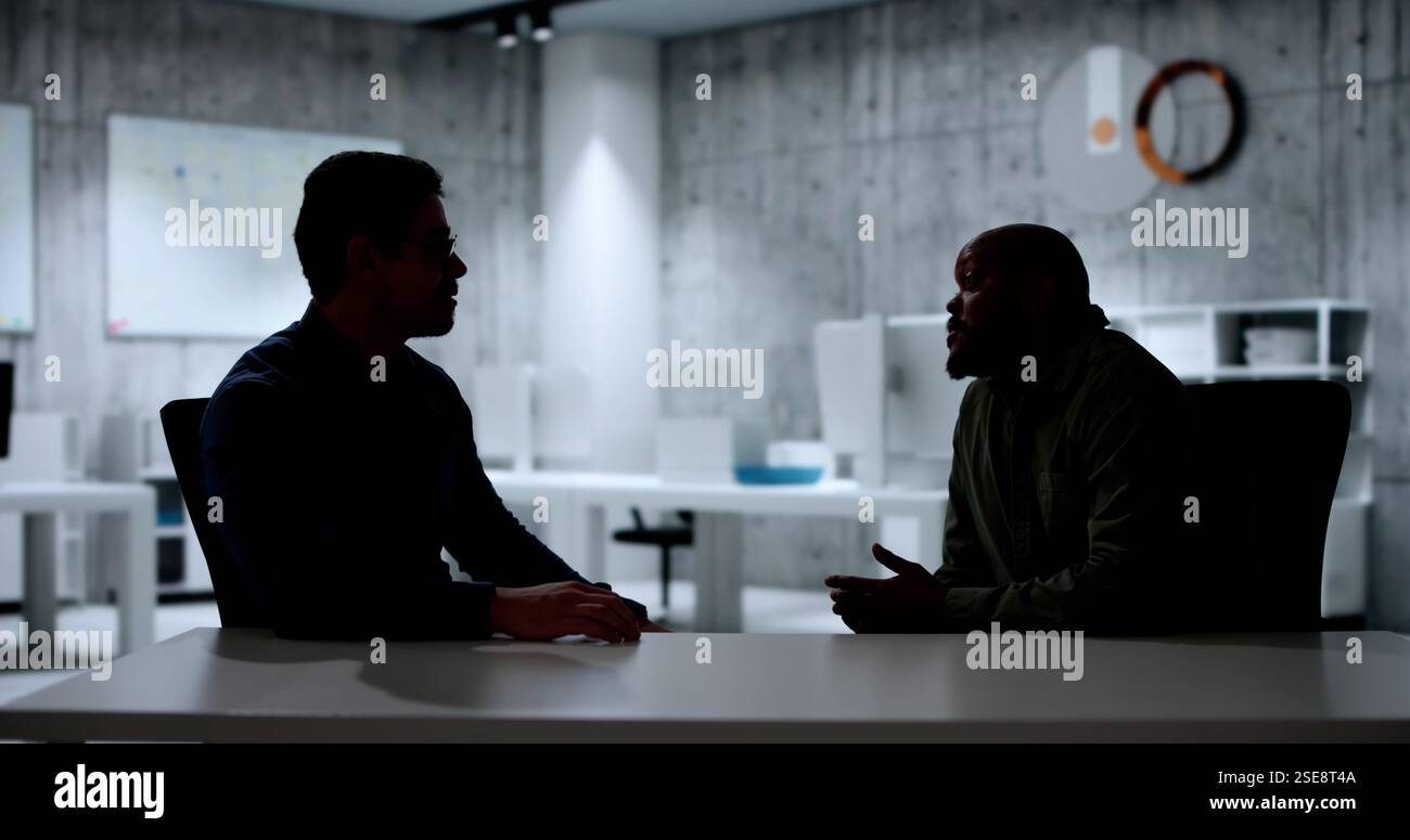 Dark Room Confession: Man Interrogated by Police Psychologist Stock ...